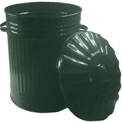 60L Green Retro Bin Vintage Style Metal Dustbin with Lid Suitable for ...