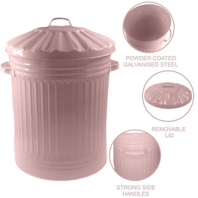 60L Pink Retro Bin Vintage Style Metal Dustbin with Lid Suitable for ...