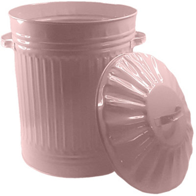 60L Pink Retro Bin Vintage Style Metal Dustbin with Lid Suitable for ...
