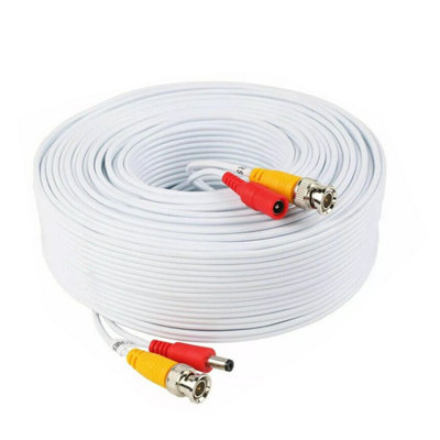 60m BNC Premium CCTV White Copper Cable & DC Power Video Lead for ...