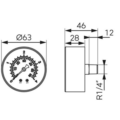 60mm 10bar 150psi Pressure Gauge Water 1/4inch Bspt Rear Entry Manometer