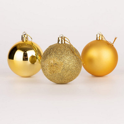 60mm/6Pcs Christmas Baubles Shatterproof Gold,Tree Decorations | DIY at B&Q