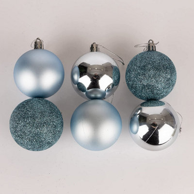 60mm/6Pcs Christmas Baubles Shatterproof Light Blue,Tree Decorations