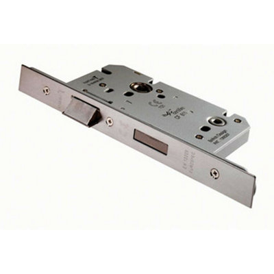 60mm Architectural DIN Bathroom Lock Square Forend Satin Stainless Steel