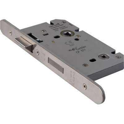 60mm Bathroom DIN Lock - Satin Steel Radius - Reversible Latch Privacy ...