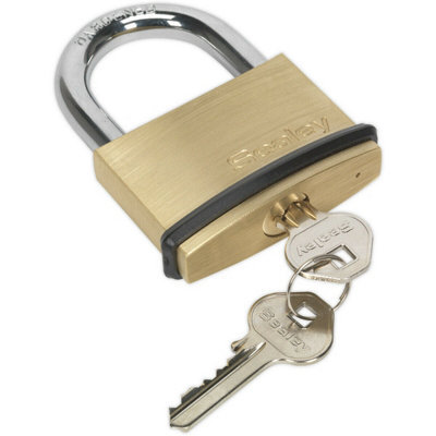 60mm Brass Padlock 10mm Hardened Steel Shackle - 2 Key Anti Scuff ...