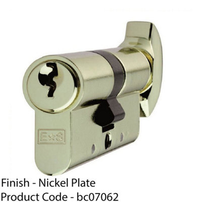 60mm EURO Cylinder Lock & Thumb Turn - 5 Pin Nickel Plated Door Key Barrel