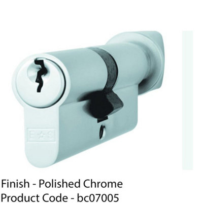 60mm EURO Cylinder Lock & Thumb Turn - 5 Pin Polished Chrome Fire Rated ...