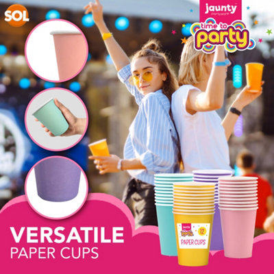 60pk Disposable Paper Cups Coloured Eco Paper Cups Kids Party Hot Drinks Cold Coffee Paper
