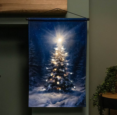 60x40cm Battery Operated Light up Christmas Tree Hanging Banner