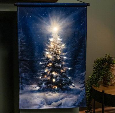 60x40cm Battery Operated Light up Christmas Tree Hanging Banner