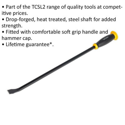 610mm Angled Pry Bar with Hammer Cap - Heat Treated Steel Shaft - Soft Grip