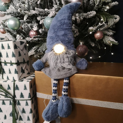 62cm Battery Operated Plush Blue Gonk Santa Christmas Decoration with ...