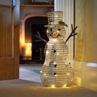 62cm Battery Operated Silver Glitter Rattan Christmas Snowman ...