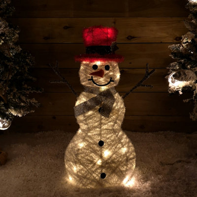 62cm Battery Operated White Rattan Christmas Snowman Decoration with ...
