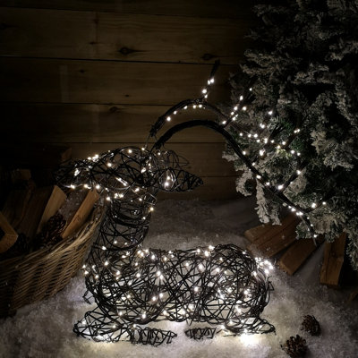 62cm LED Indoor Outdoor Wicker Sitting Reindeer Christmas Decoration ...