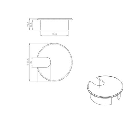 62mm Recessed Cable Tidy Desktop USB Monitor Cable Hole Satin Nickel