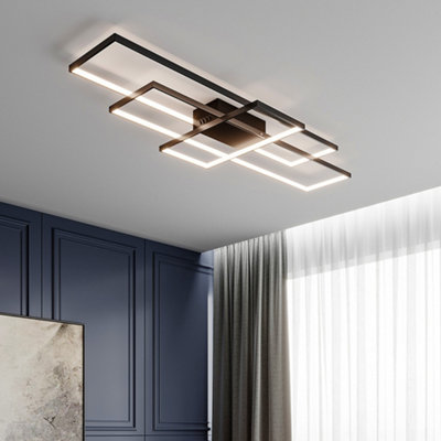 62W Dimmable Black Rectangular Minimalist LED Ceiling Light with Remote ...