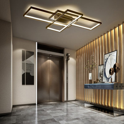62W Dimmable Black Rectangular Minimalist LED Ceiling Light with Remote ...