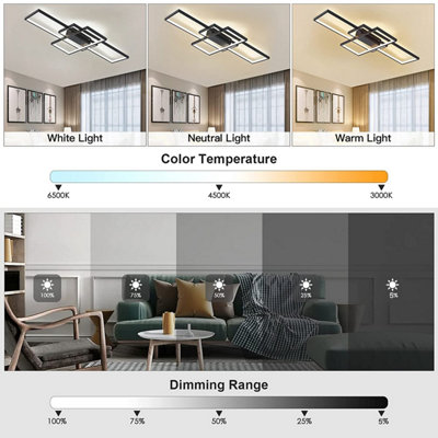 62W Dimmable Black Rectangular Minimalist LED Ceiling Light with Remote ...