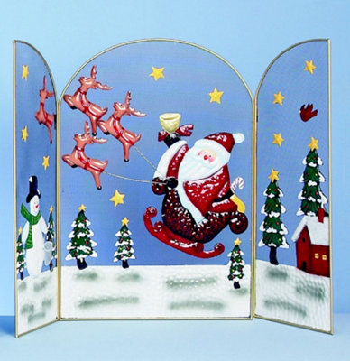 63cm Santa With Sleigh Decorative Christmas Fire Guard | DIY at B&Q