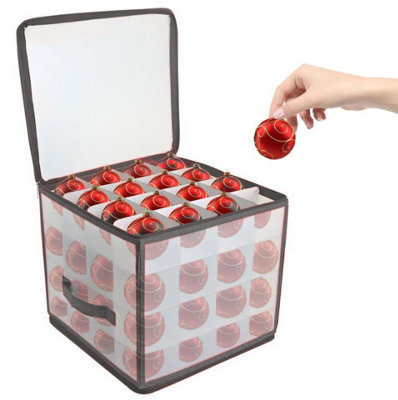 64 Christmas Bauble Decorations Grey Storage Box Organise Compartments ...