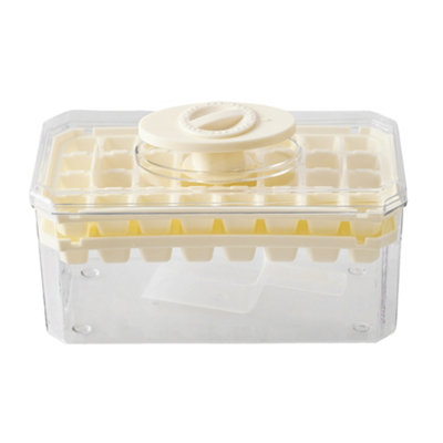 64-Grid Cream Colour Press Type Ice Cube Mold Box