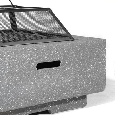 64cm Dark Grey Square Fire Pit and BBQ Grill for Outdoor Parties