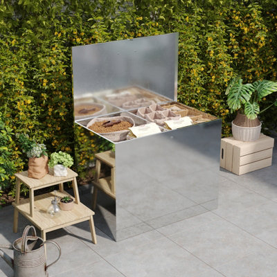 64L Galvanized Metal Feed Bin Outdoor Storage with Two Compartments ...