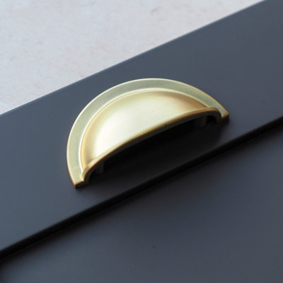 64mm Brushed Brass Cabinet Cup Handle Gold Kitchen Cupboard Door Drawer ...