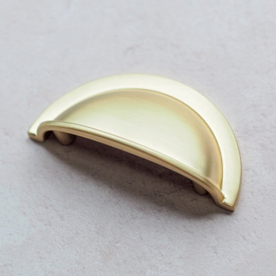 64mm Brushed Brass Cabinet Cup Handle Gold Kitchen Cupboard Door Drawer ...