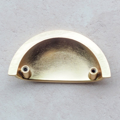 64mm Brushed Brass Cabinet Cup Handle Gold Kitchen Cupboard Door Drawer ...