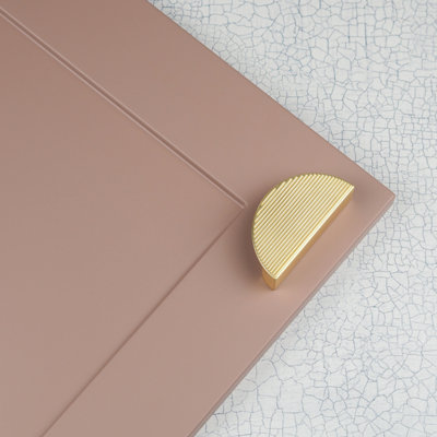 64mm Satin Brass Cabinet Textured Half Moon Handle Gold Brushed Kitchen ...