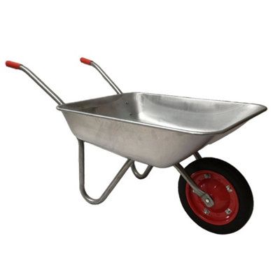 65 Litre 60kg Galvanised Metal Garden Wheelbarrow with Solid Puncture ...