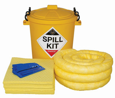 65 Litre Chemical, Acd, Caustic Hazmat Spill Kit in Plastic Drum