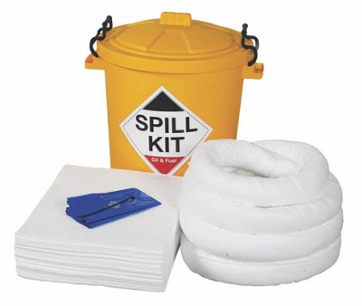65 Litre Oil and Fuel Spill Kit in Plastic Drum Portable Spill Containment Solution with Pads ...