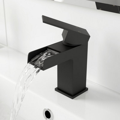 650mm Matt Black Bathroom Vanity Unit Freestanding Black Waterfall Tap ...