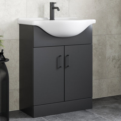650mm Matt Black Bathroom Vanity Unit Freestanding Chrome Malmo Tap ...