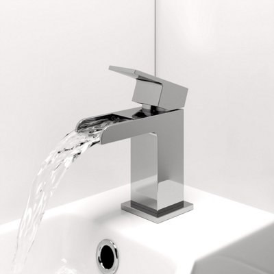 650mm Matt Black Bathroom Vanity Unit Freestanding Chrome Waterfall Tap ...