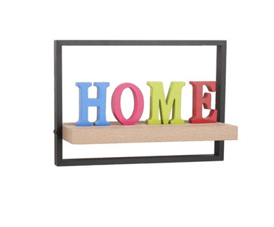 650mm nova framed floating shelf kit, oak effect shelf with black frame