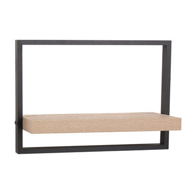650mm nova framed floating shelf kit, oak effect shelf with black frame