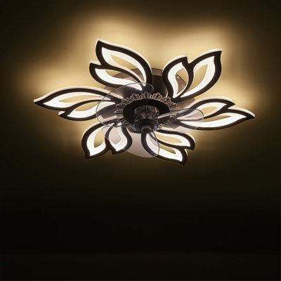 65cm Black Modern Floral Ceiling Fan with Light & Remote Control