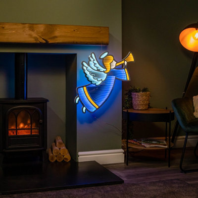 65CM INFINITY HANGING CHRISTMAS ANGEL WITH BLUE AND GOLD LEDS