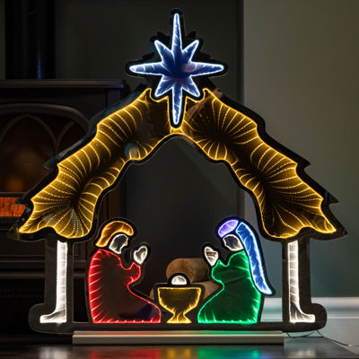 65cm Light up Nativity Scene Infinity Christmas Decoration with Multi ...