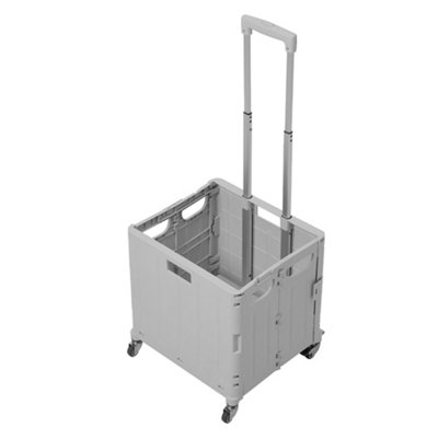 65L Trolley Foldable Plastic Shopping Trolley with Wheels and Handle, Grey