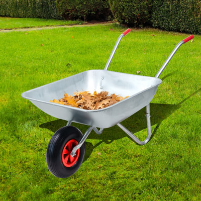 65L Wheelbarrow Heavy Duty Galvanised Home Garden Metal Cart with ...