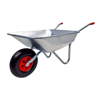 65L Wheelbarrow Wolf Heavy Duty Steel Garden Builders Barrow Pneumatic ...