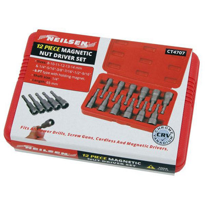 65mm Magnetic Nut Driver Socket Set 1/4" Hex Shaft 12pc Metric & SAE ...
