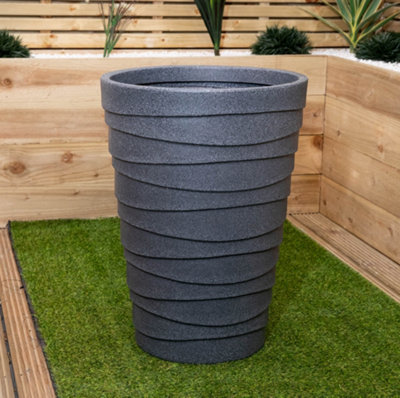 66cm Tall Round Grey Garden Patio Trojan Plant Pot | DIY at B&Q