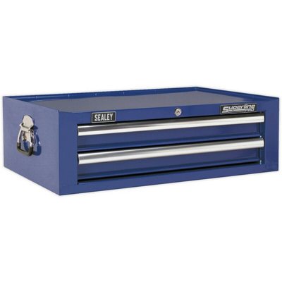 670 x 440 x 210mm BLUE 2 Drawer MID-BOX Tool Chest Lockable Storage ...